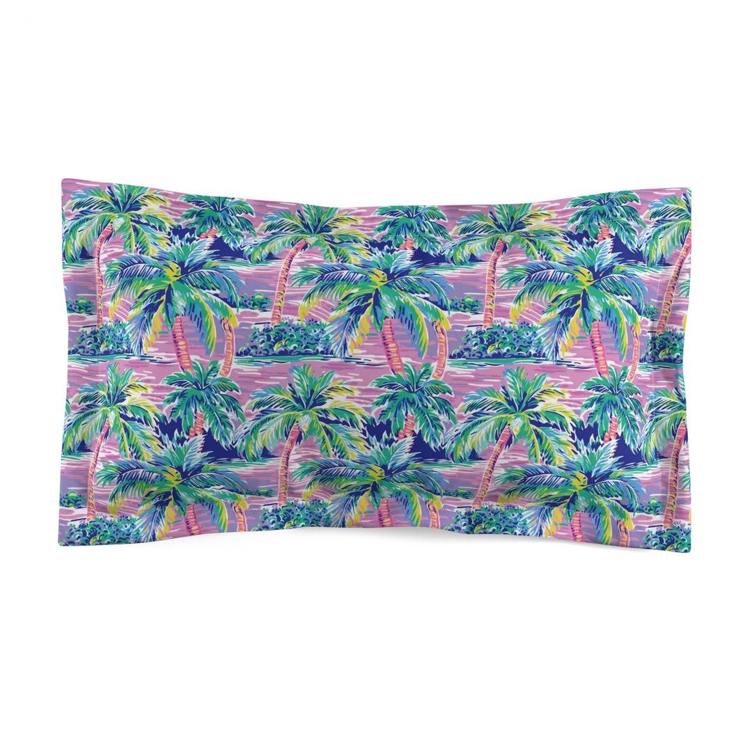 Preppy Palm Print Pillow Shams, Tropical Pillow Shams, Coastal Home ...