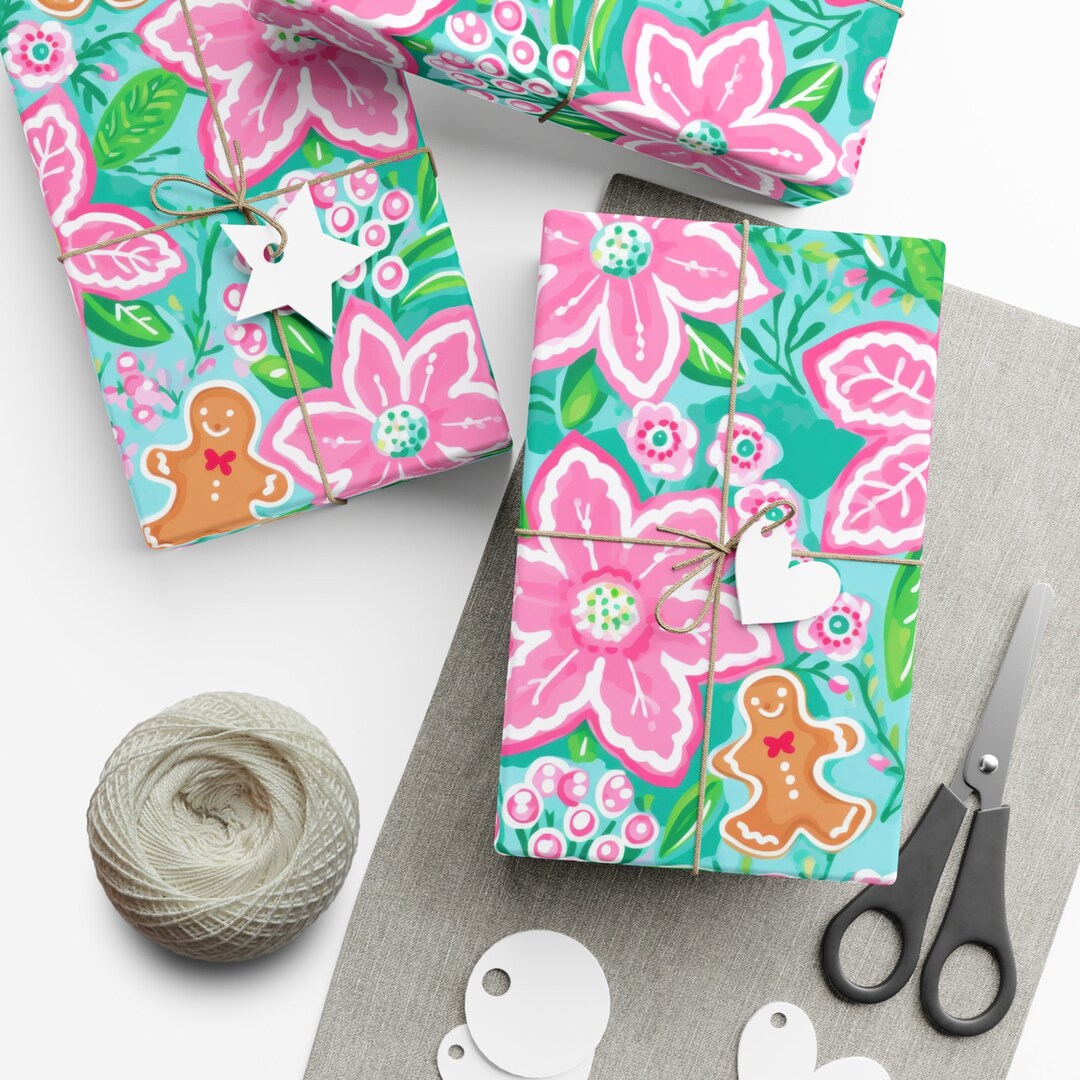 Preppy Gingerbread Wrapping Paper, Gingerbread Wrapping Paper, Coastal ...