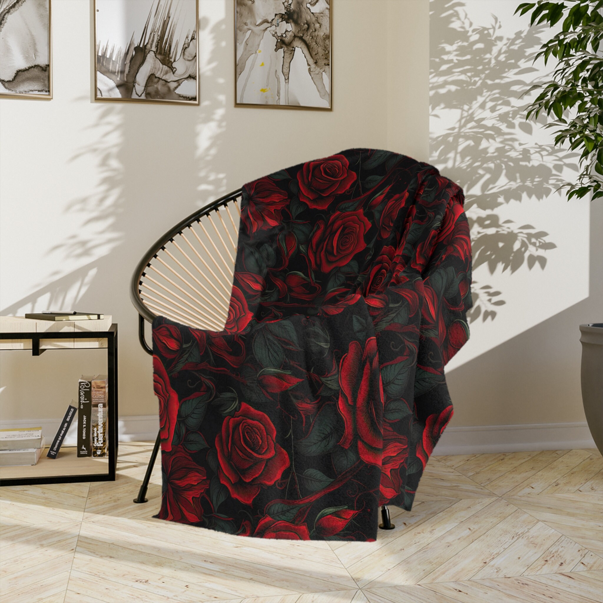 Dark Romantic Red Rose Plush Fleece Throw Blanket - Etsy