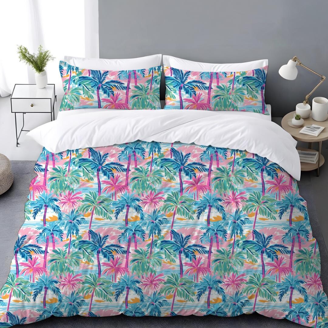 Preppy Palm Print Duvet Cover, Baby Blue Duvet Cover, Coastal Bedding ...