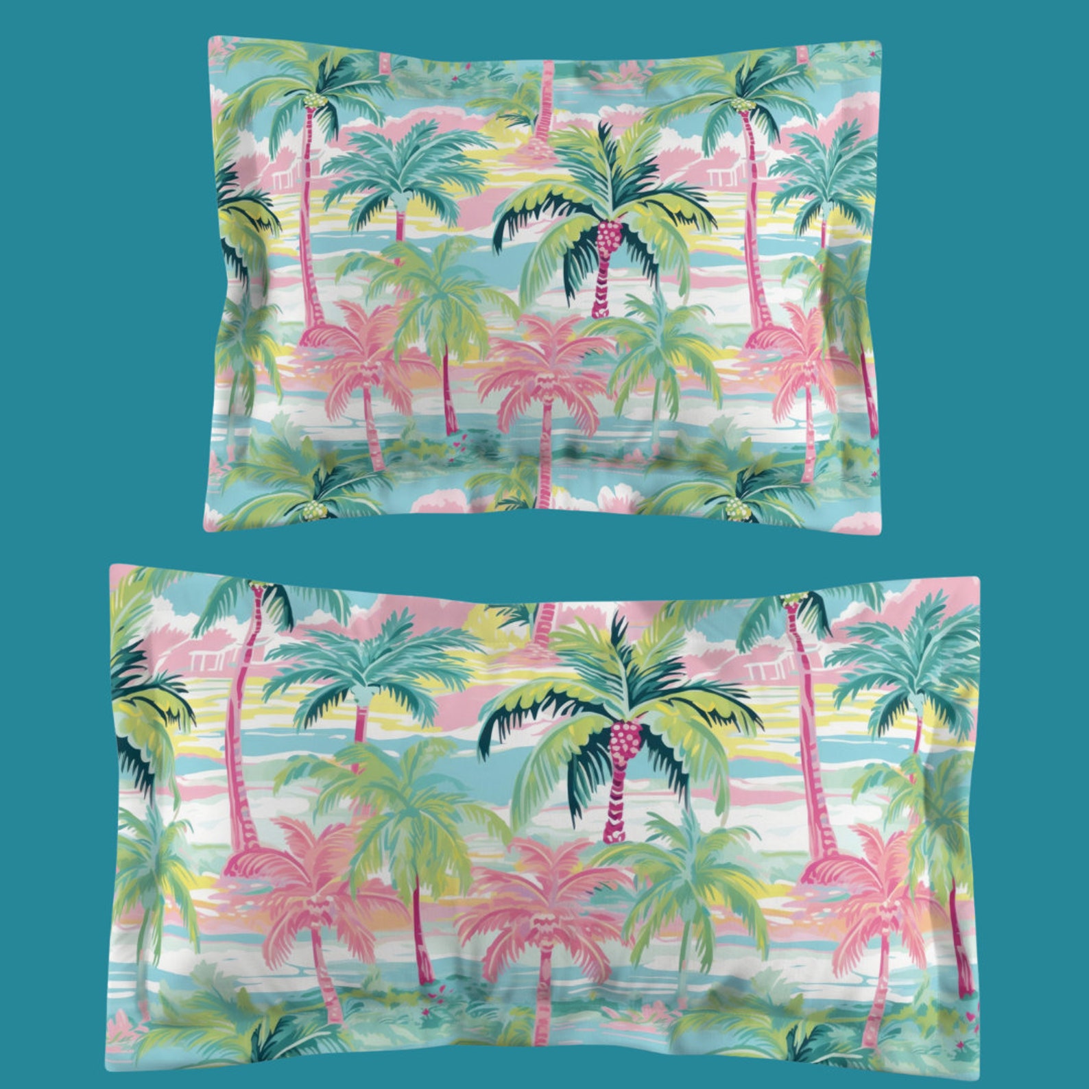 Preppy Palm Tree Pillow Shams, Coastal Pillow Shams, Preppy Pastel ...