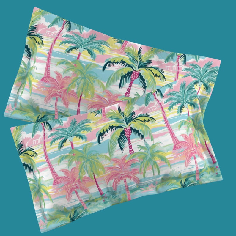 Preppy Palm Tree Pillow Shams, Coastal Pillow Shams, Preppy Pastel ...