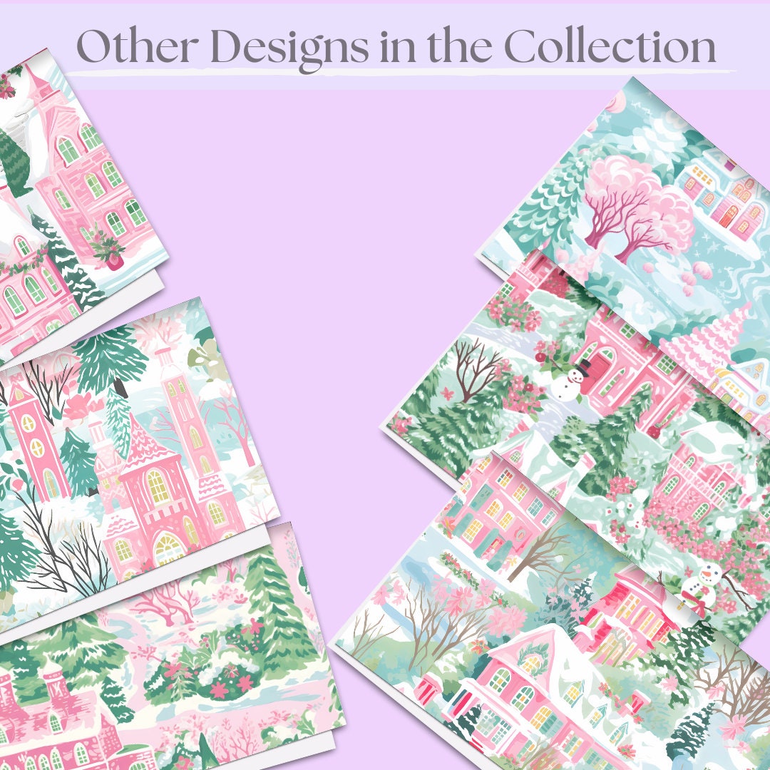 Preppy Christmas Village Wrapping Paper Pink Christmas - Etsy