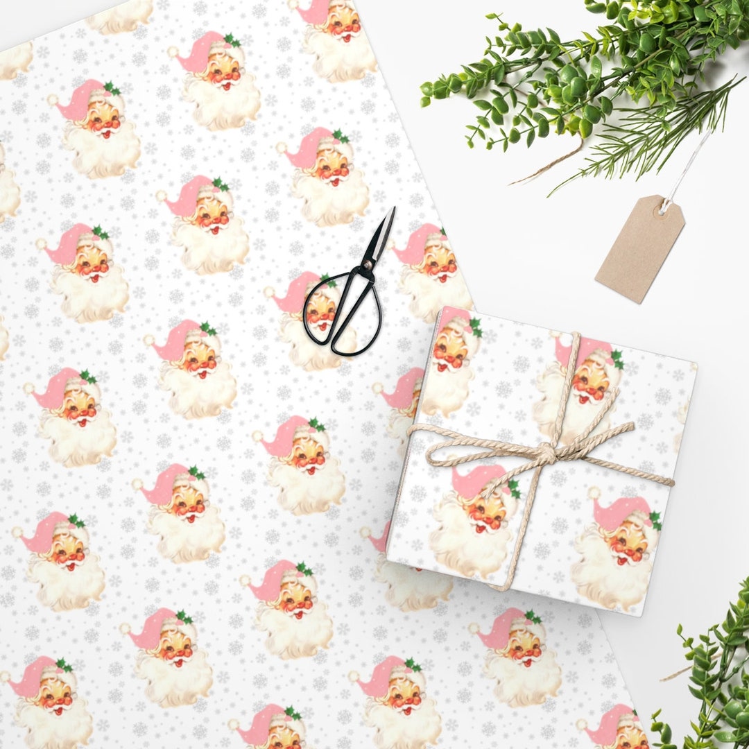 Retro Pink Santa Claus Wrapping Paper, Christmas Wrapping Paper, Pink ...