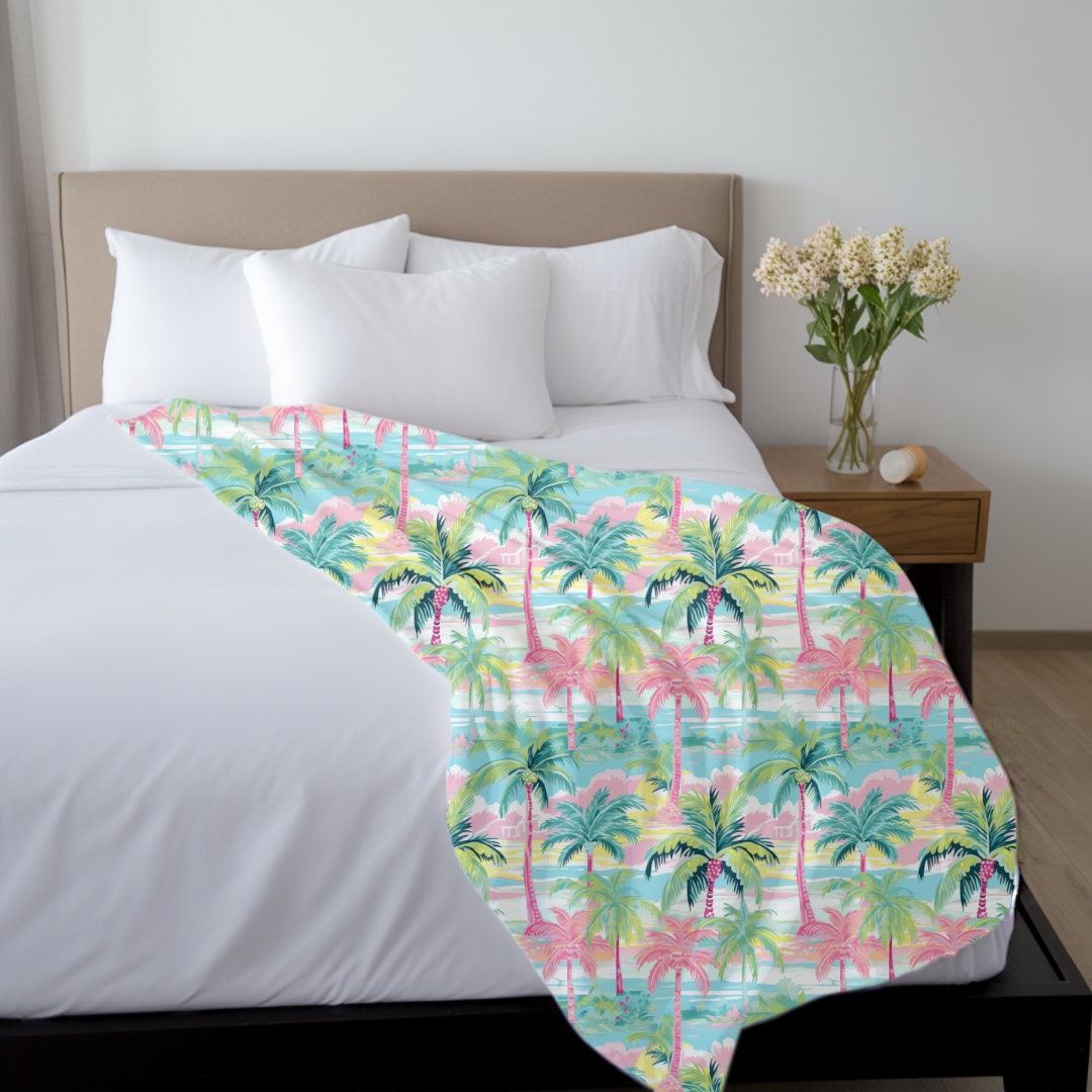 Preppy Palm Tree Blanket, Preppy Coastal Throw Blanket, Coastal Home ...