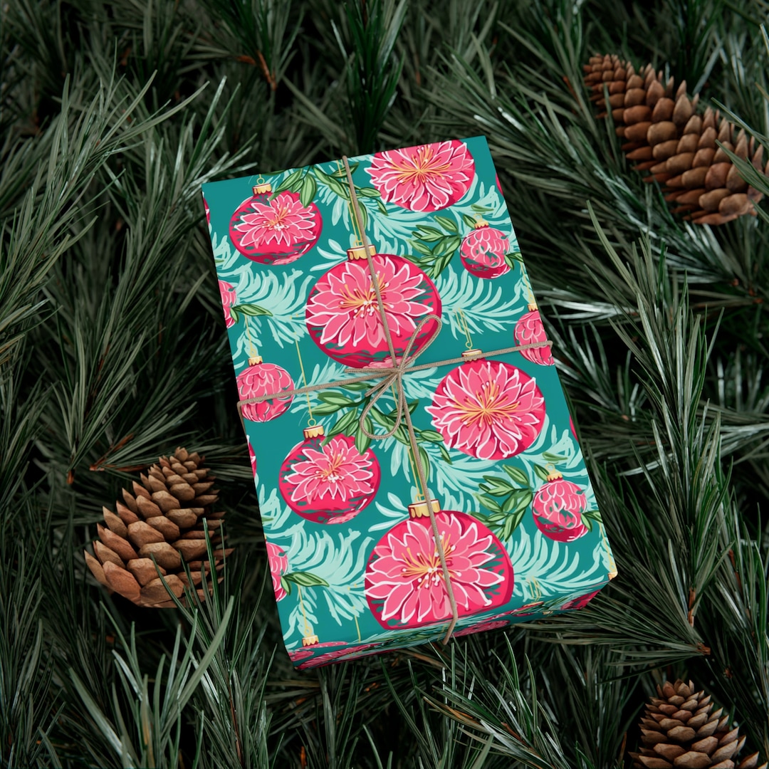 Preppy Christmas Wrapping Paper Pink and Turquoise Wrapping - Etsy