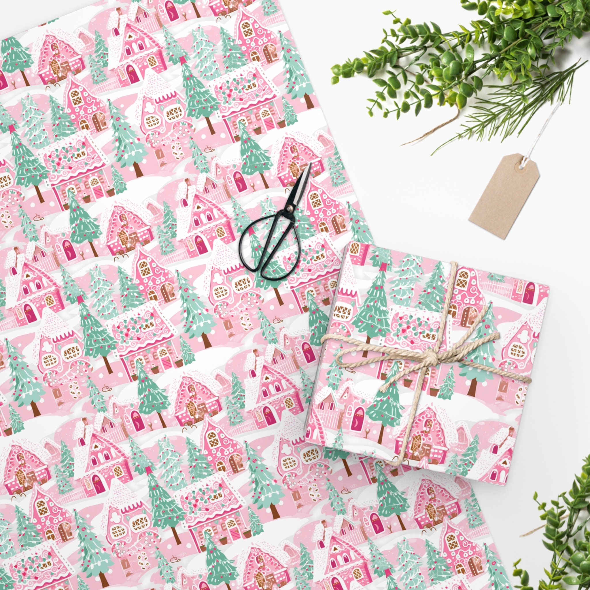 Pink Gingerbread House Wrapping Paper, Sweet Treats Christmas Wrapping ...