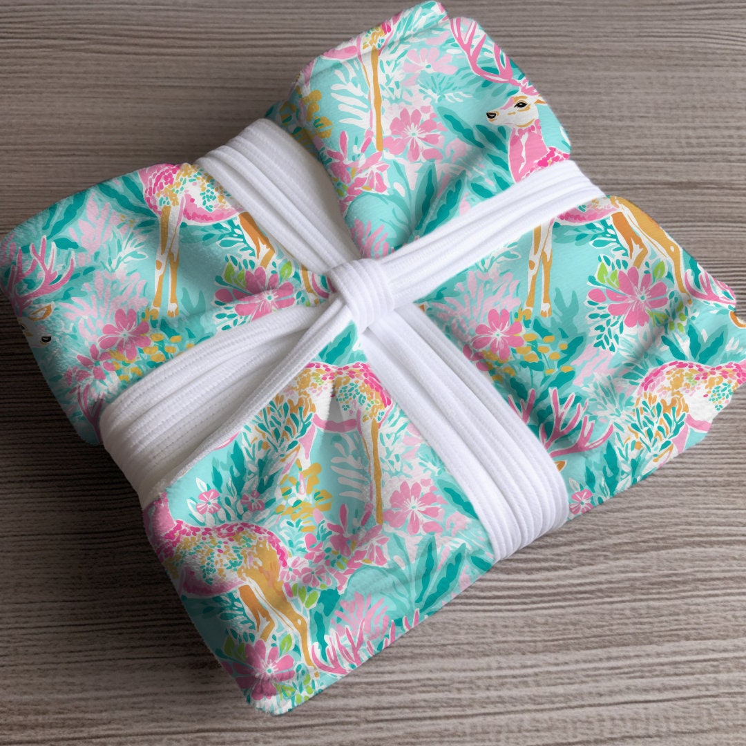 Preppy Aqua and Pink Christmas Reindeer Throw Blanket, Preppy Coastal ...