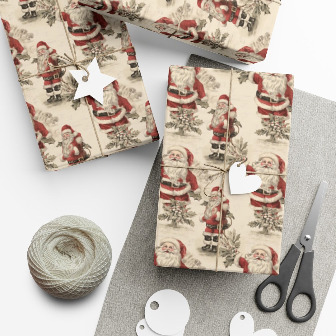 Vintage Christmas Wrapping Paper, Retro Santa Wrapping Paper, Vintage ...