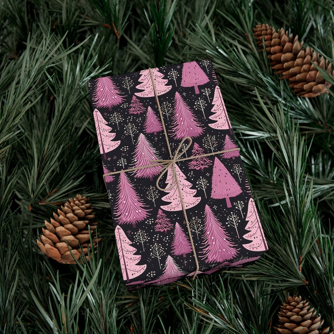Black and Pink Christmas Wrapping Paper, Christmas Tree Wrapping Paper ...