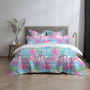 Preppy Palm Print Duvet Cover, Baby Blue Duvet Cover, Coastal Bedding ...