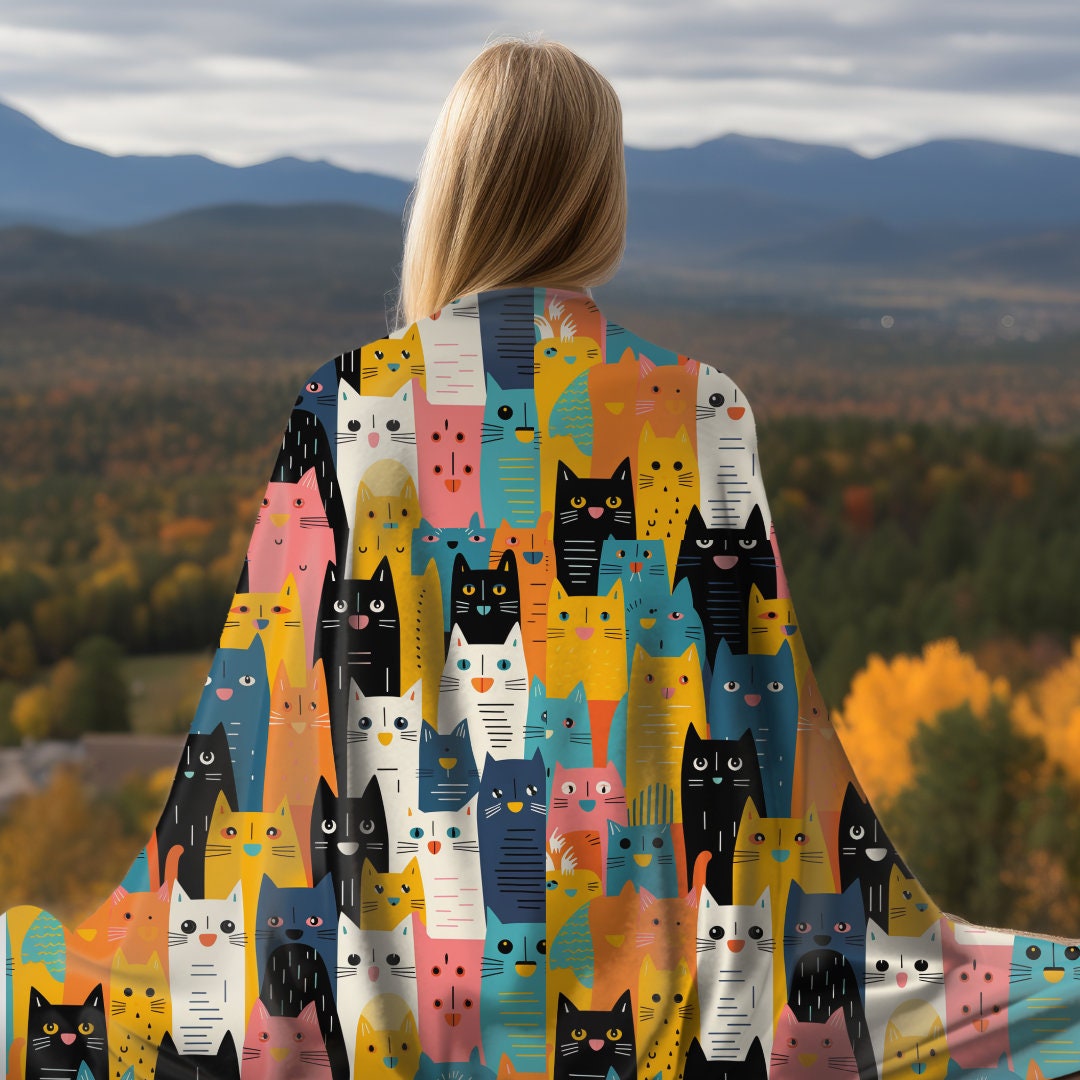 Colorful Cat Throw Blanket, Velveteen Cat Throw Blanket, Elective Home ...