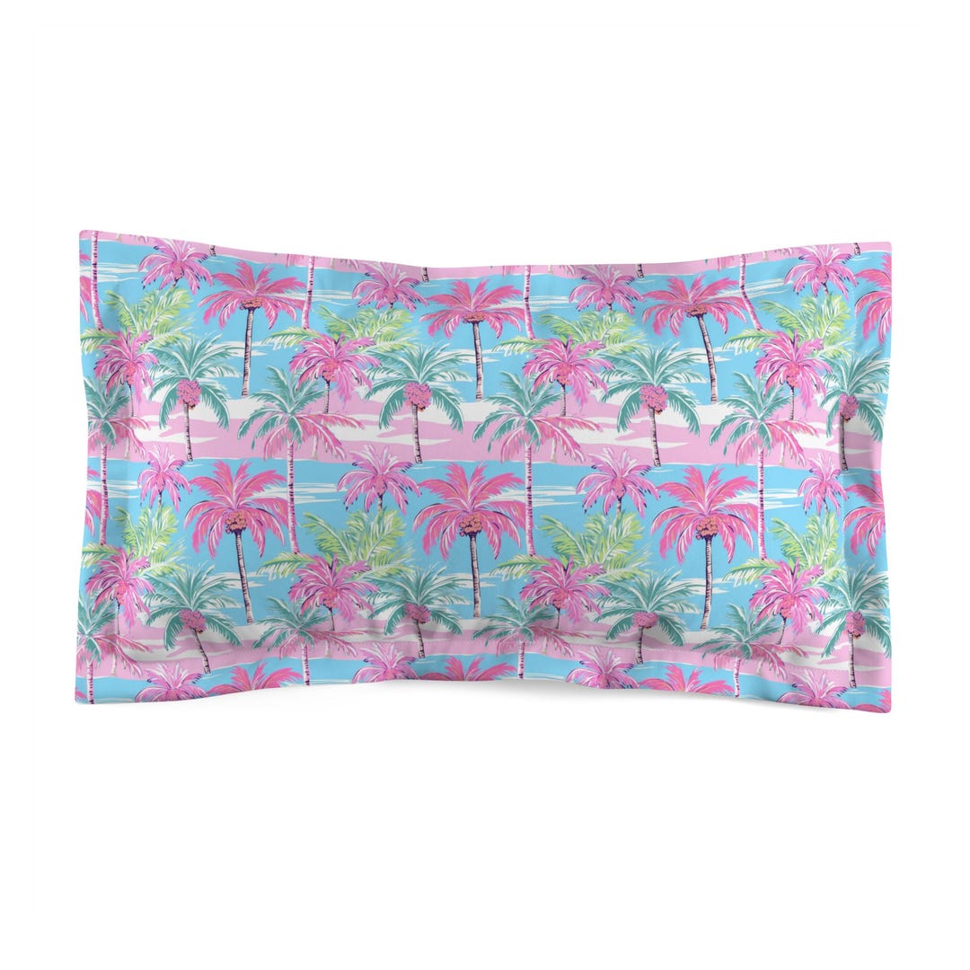 Preppy Coastal Tropical Palm Print Pillow Sham, Tropical Bedding ...