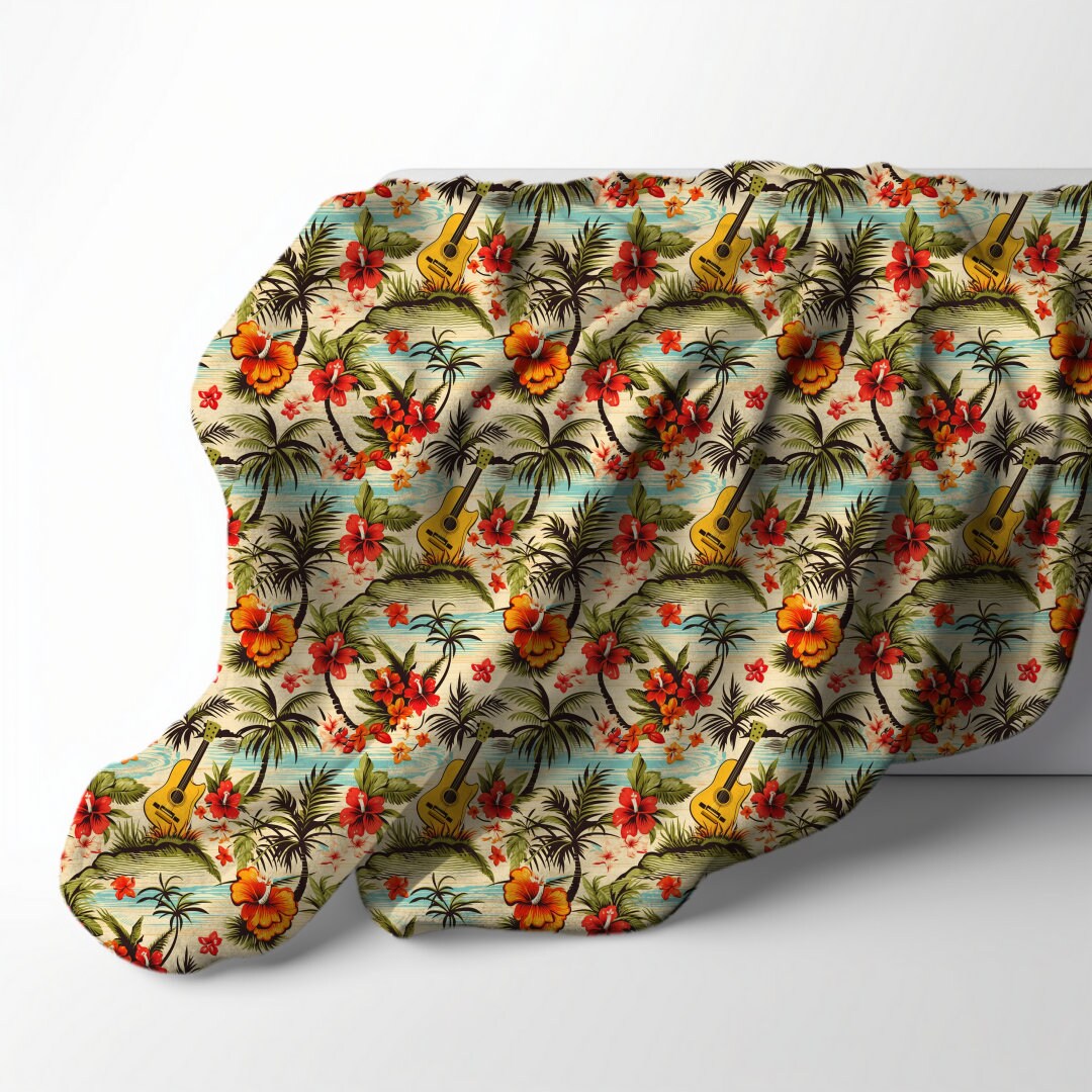 Retro Hawaiian Velveteen Blanket, Guitar Throw Blanket, Retro Throw ...