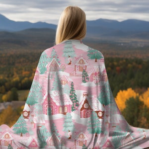 Pink Gingerbread House Throw Blanket, Cute Pink Christmas Blanket, Pink ...