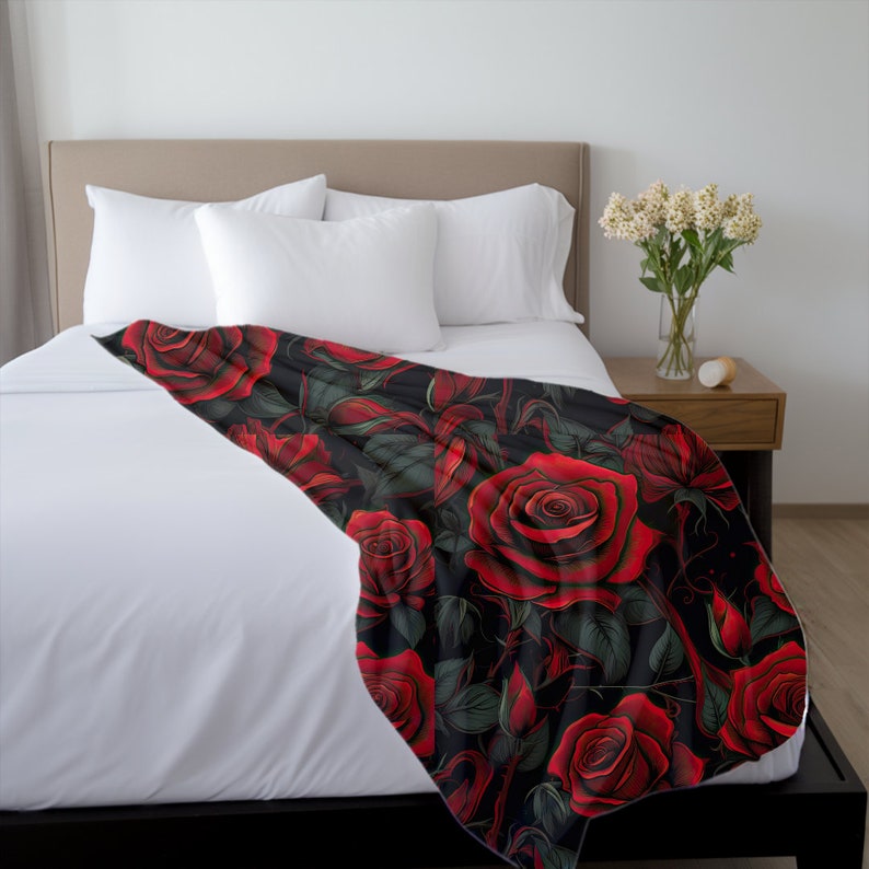 Dark Romantic Red Rose Plush Fleece Throw Blanket - Etsy