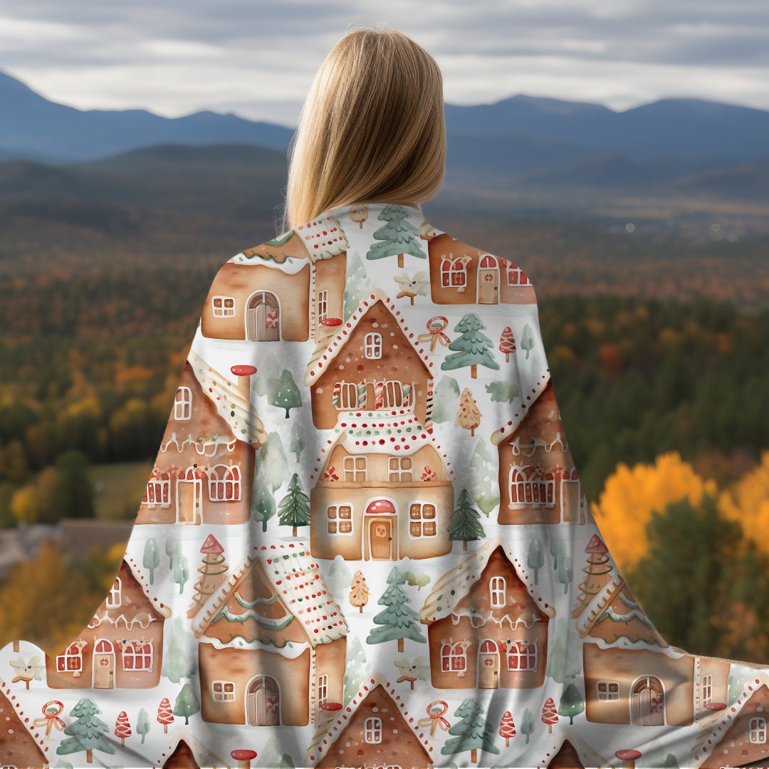 Gingerbread Throw Blanket, Cute Gingerbread House Throw Blanket, White ...