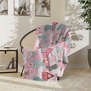 Pink Gingerbread House Throw Blanket, Cute Pink Christmas Blanket, Pink ...