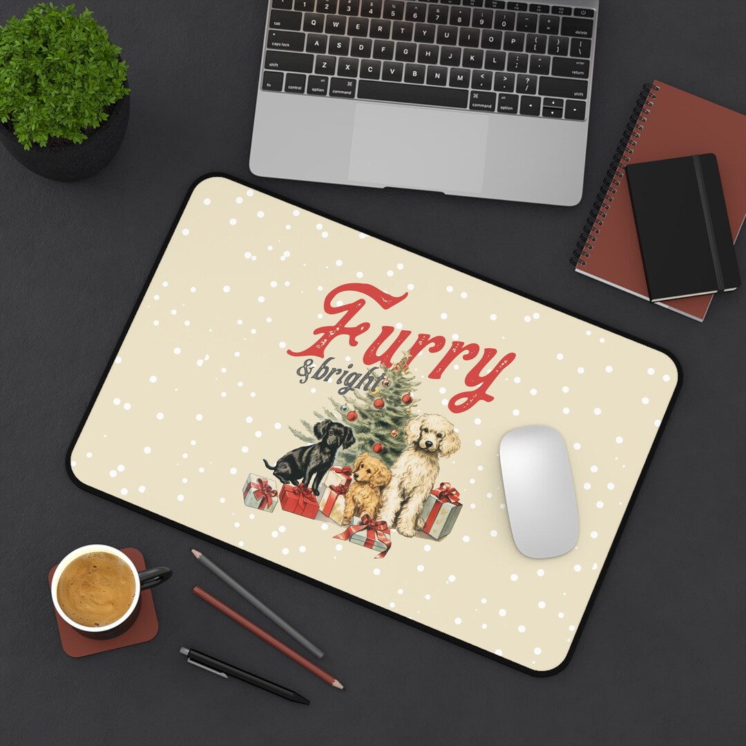 Furry & Bright Holiday Desk Mat Beige Green Christmas Desk - Etsy