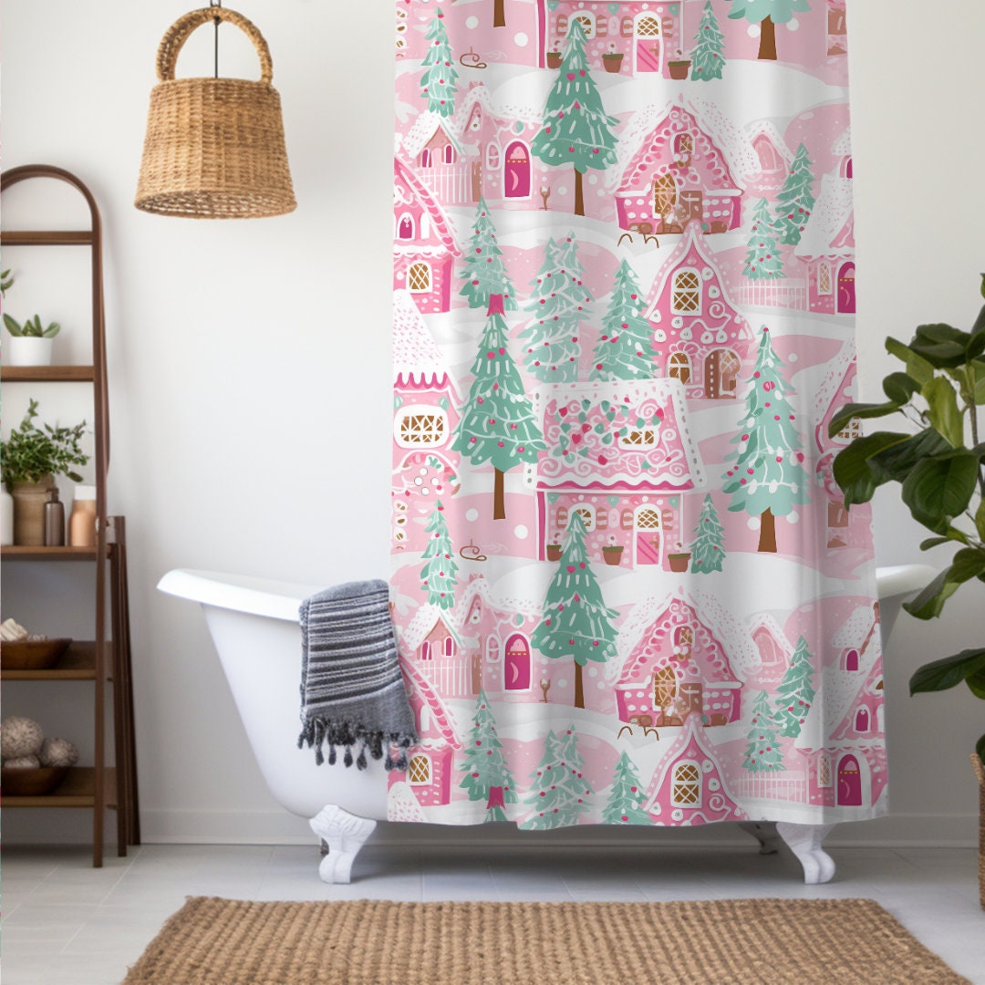 Preppy Pink Gingerbread House Shower Curtain Gingerbread - Etsy