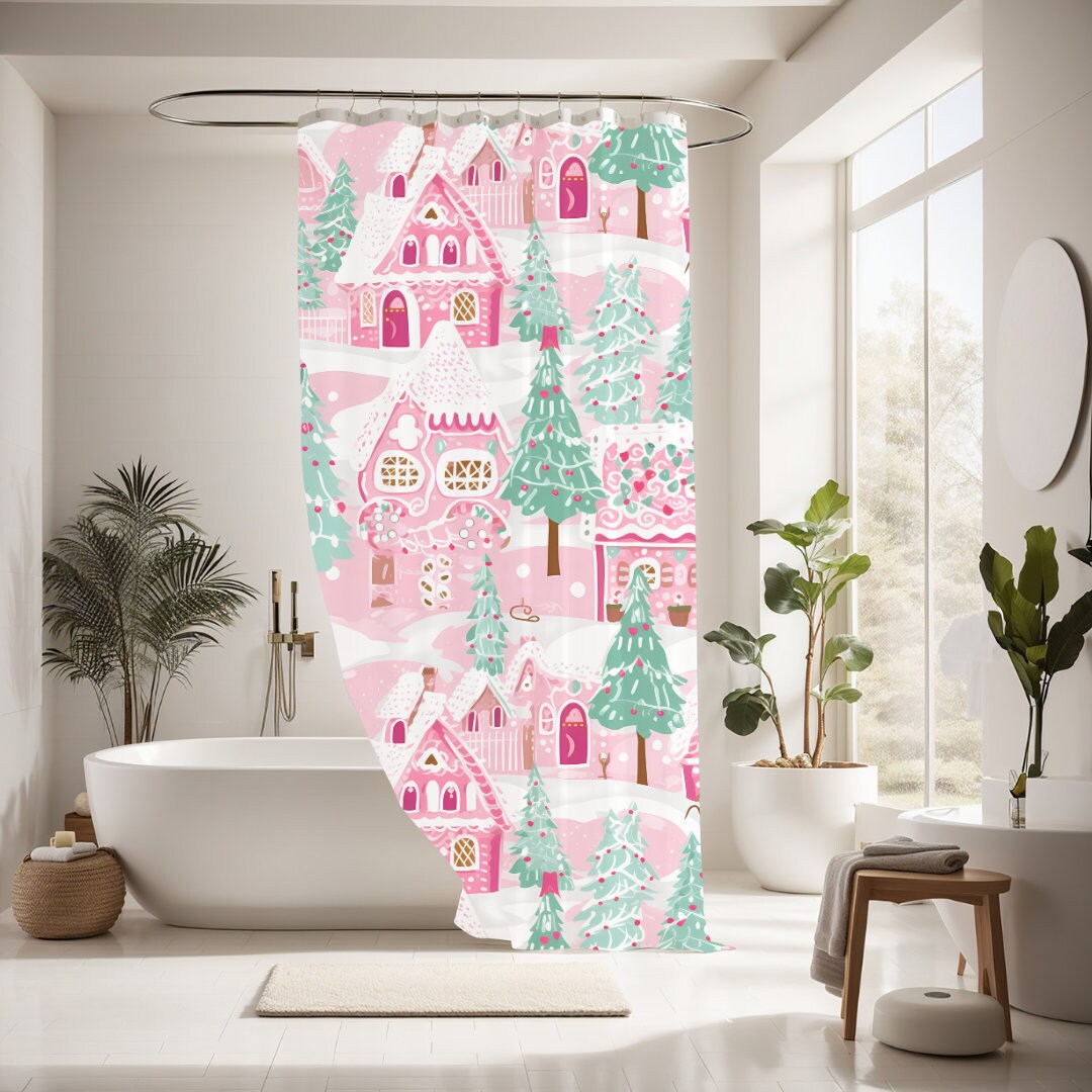 Preppy Pink Gingerbread House Shower Curtain Gingerbread - Etsy