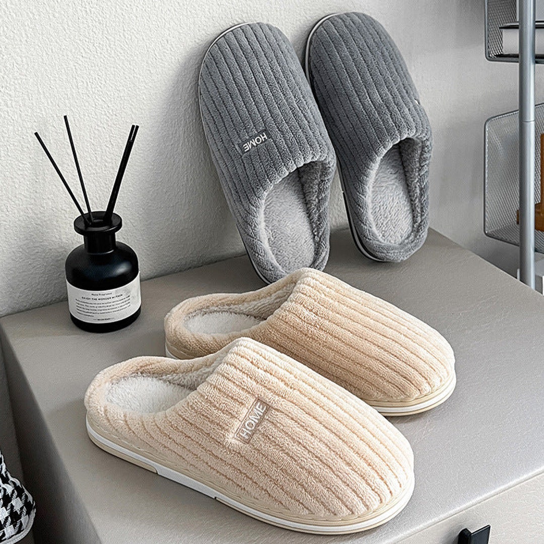Solid Color Simple Cotton Slippers Winter Non-slip Home Warm - Etsy