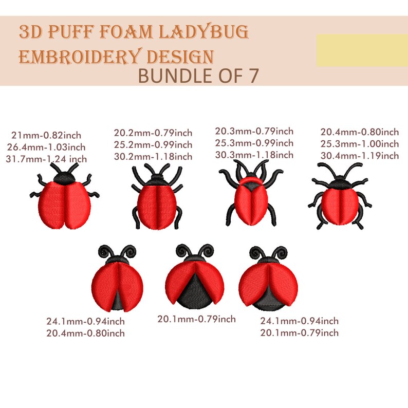 3D Puff Foam Mini Micro Tiny Ladybug Satin Stitch Monogram Add on ...