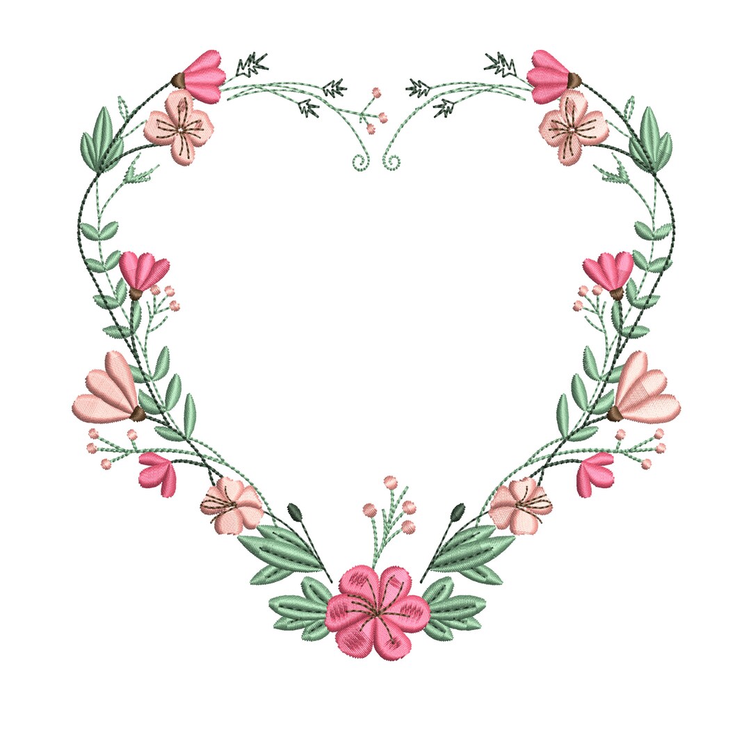 Embroidery Design Heart Frame, 6 Sizes, Flower Heart Digital Embroidery ...
