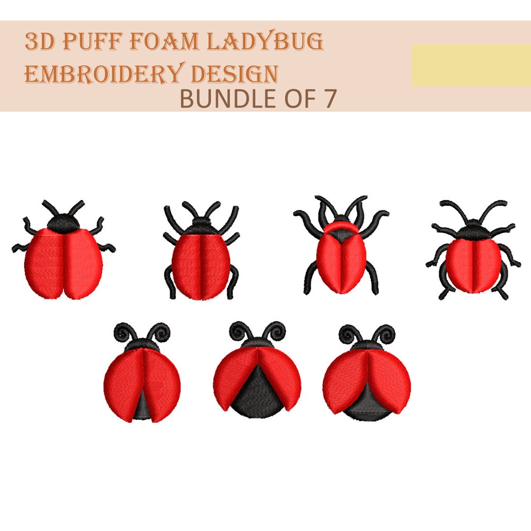 3D Puff Foam Mini Micro Tiny Ladybug Satin Stitch Monogram Add on ...