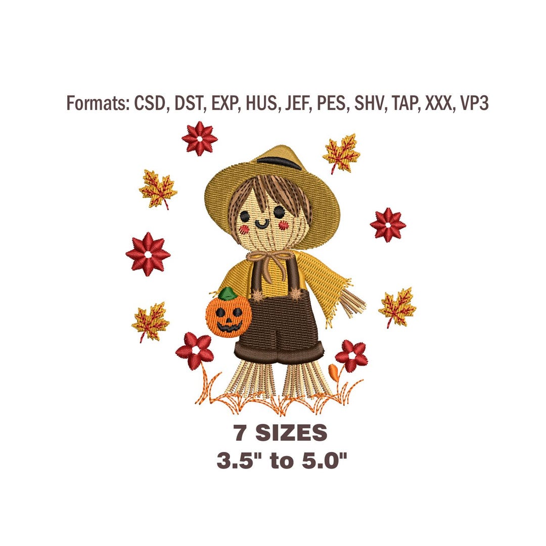 Cute Scarecrow Embroidery Design, Halloween Embroidery Design, 7 Sizes ...
