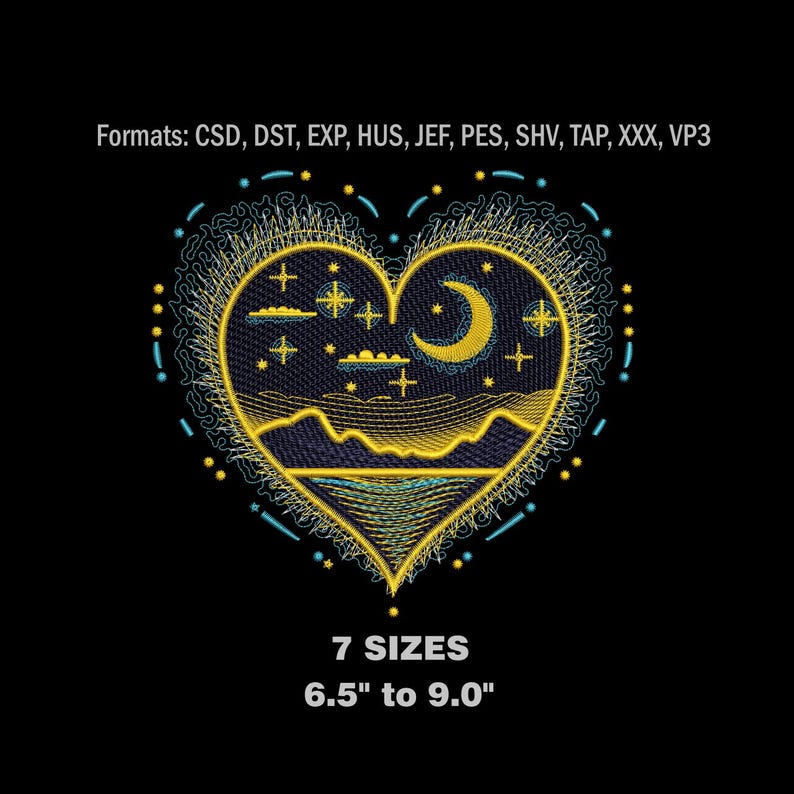 Starry Night Embroidery Design, 7 Sizes, Moon Digital Embroidery File ...