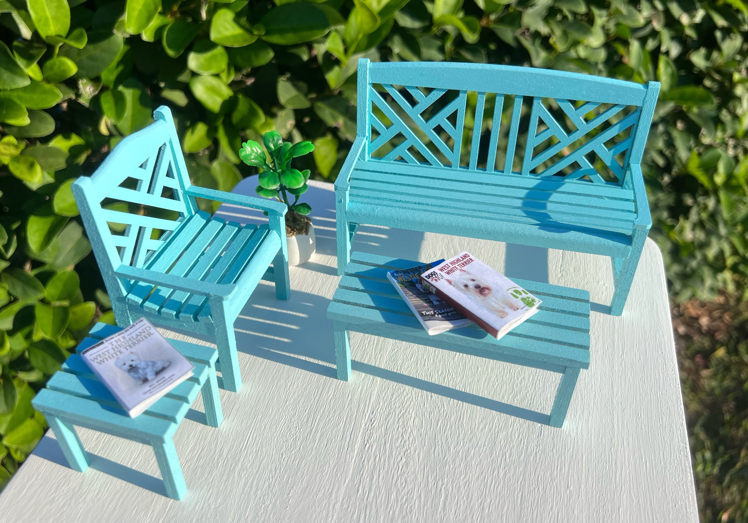 Summer Dollhouse Furniture, Miniature Patio Tables Chair, Hand Painted ...