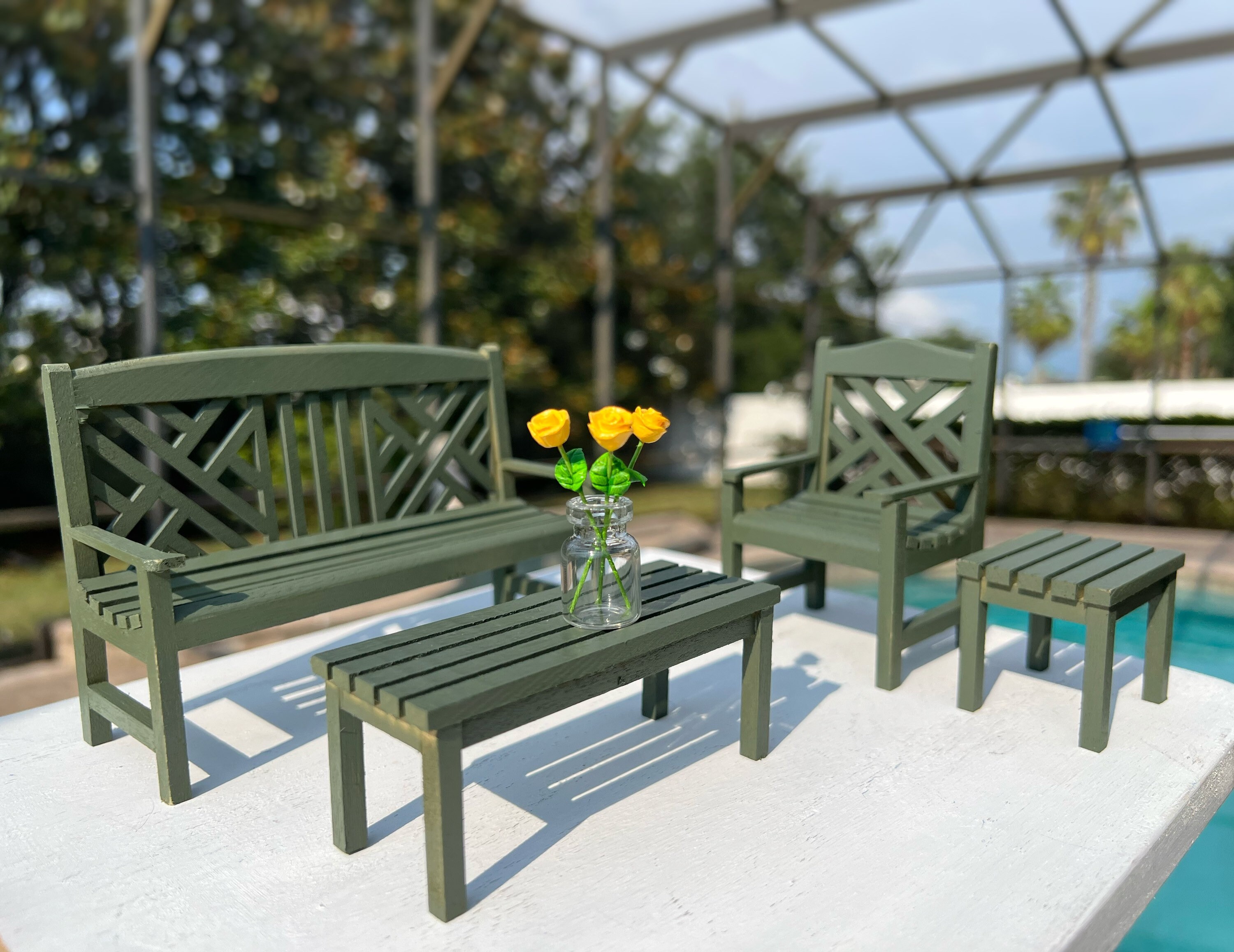 Christmas Dollhouse Patio Furniture, Miniature Carden Tables Chair ...