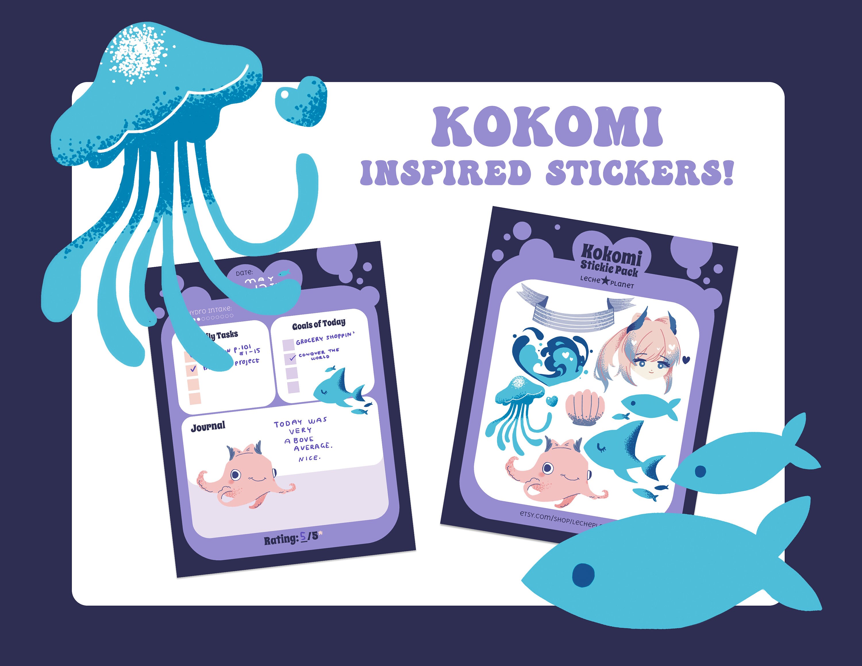 Kokomi Genshin Impact Cute Kawaii Printable Daily Planner Calendar ...