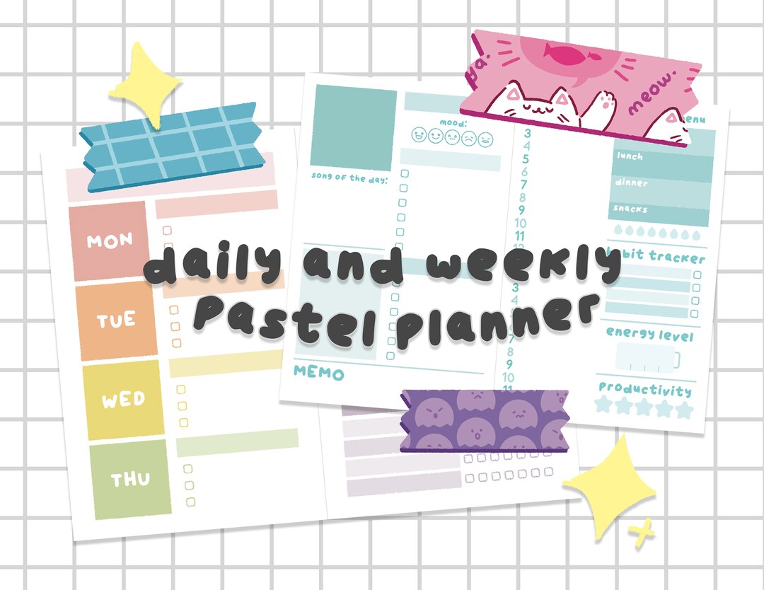 Colorful Pastel Daily Planner | Rainbow Weekly Agenda | Washi Tape ...