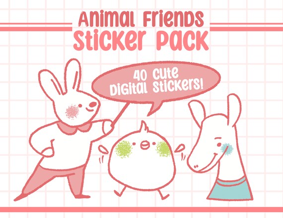 Animal Friends Cute Digital Stickers for Goodnotes Digital - Etsy