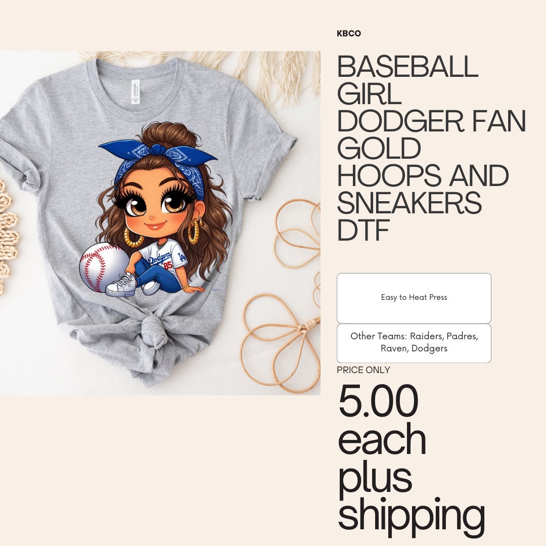 Cartoon Girl Dodger Baseball Screenprint Heat Press Transfer Dodger ...