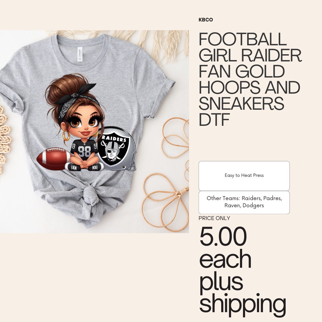 RTS Cartoon Girl Football Fan Sports Gear DTF Screenprints Gold Hoops ...