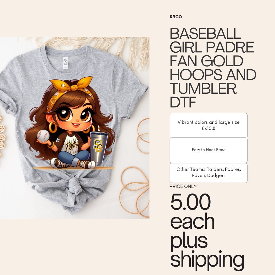 Custom Cartoon Girl Padre Baseball Fan Heat Press Transfer Baseball Fan ...