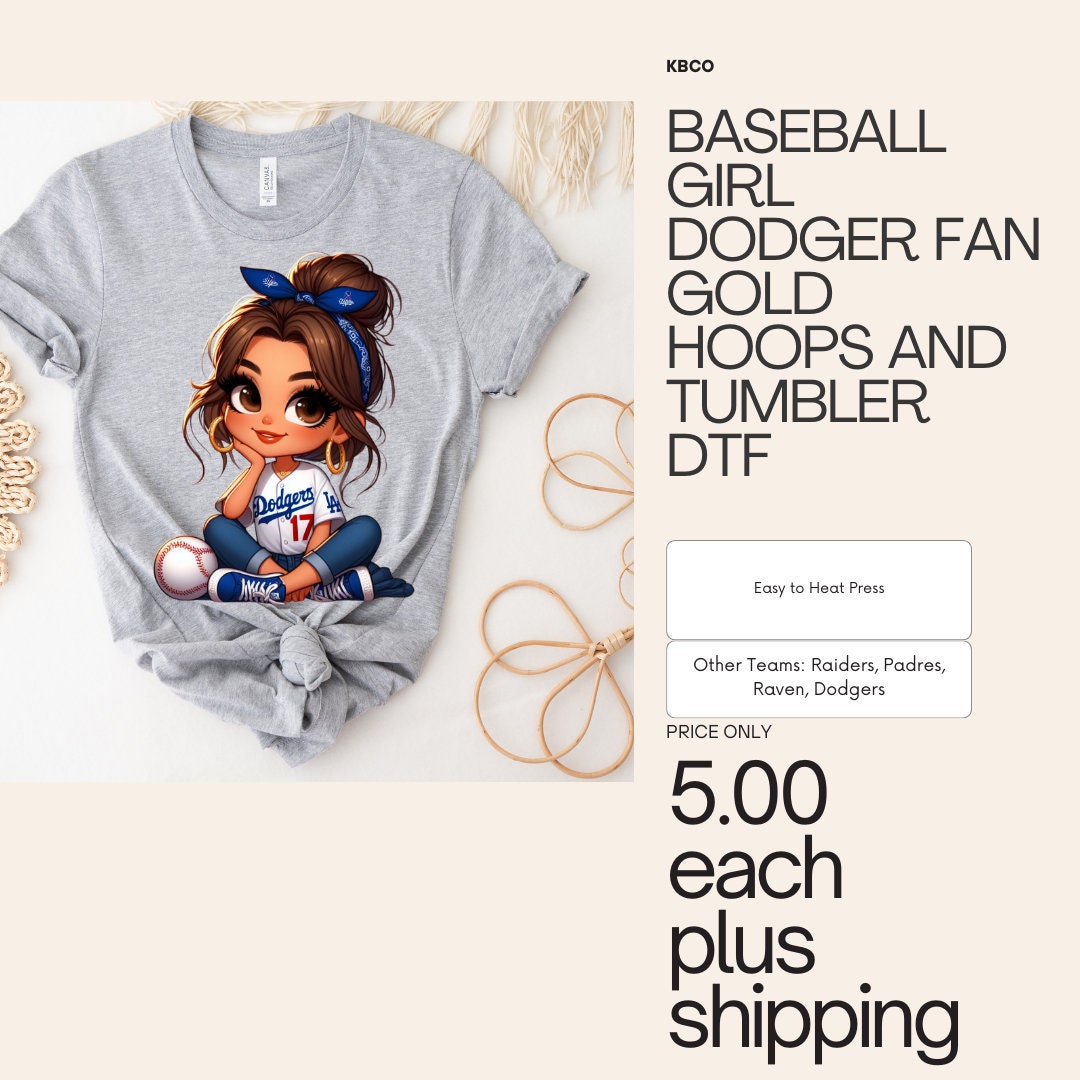 Cartoon Girl Dodger Baseball Fan Heat Press Transfer Los Angeles Girl Custom Screenprints ...