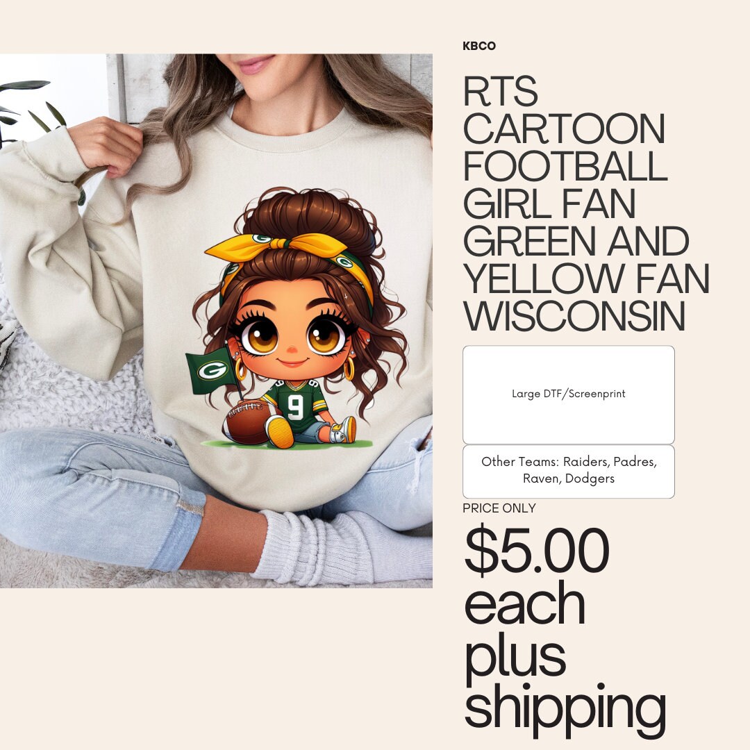 RTS Cartoon Girl Football Fan Green and Yellow Wisconsin Team ...