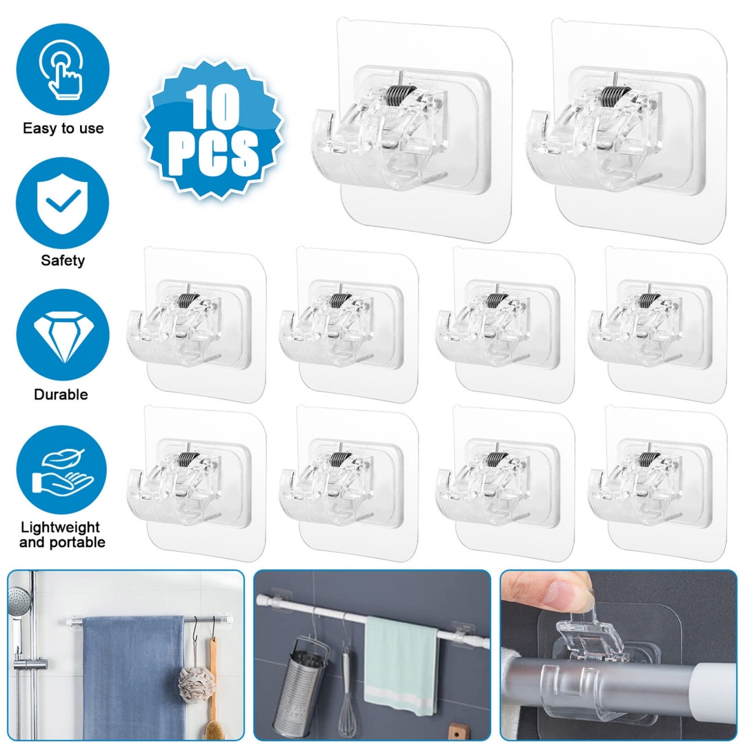 10 Pack Clear Adjustable Curtain Rod Clip Brackets Hooks - Etsy