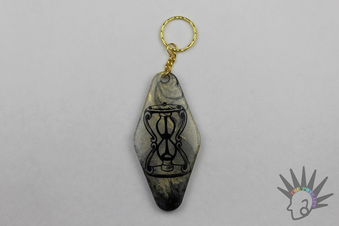 Hourglass Motel Resin Keychain in Black and Gold - Etsy