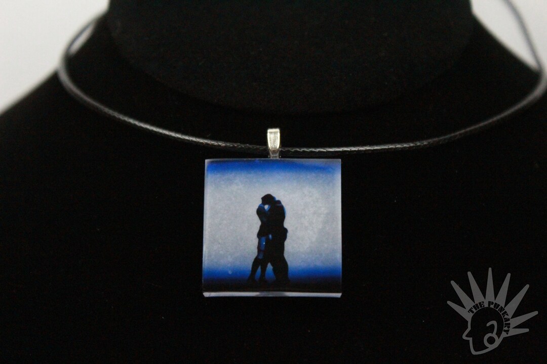 Embrace Eternity Shepard and Liara Watercolor Art Resin Tile Necklace ...