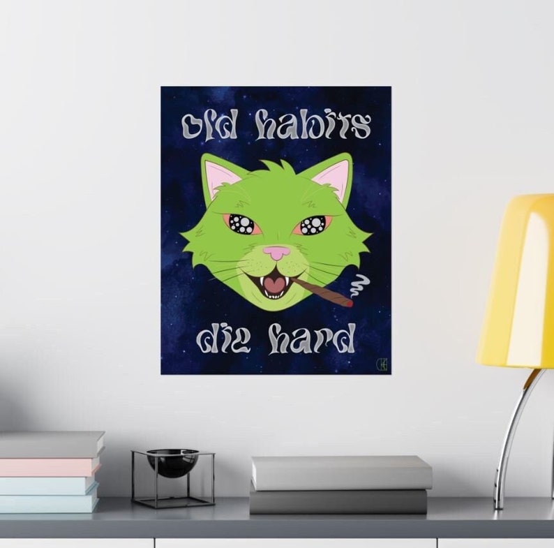 Smoking Cat Weed Poster, Cat Wall Art Decor, Funny Cat Lover Gift ...