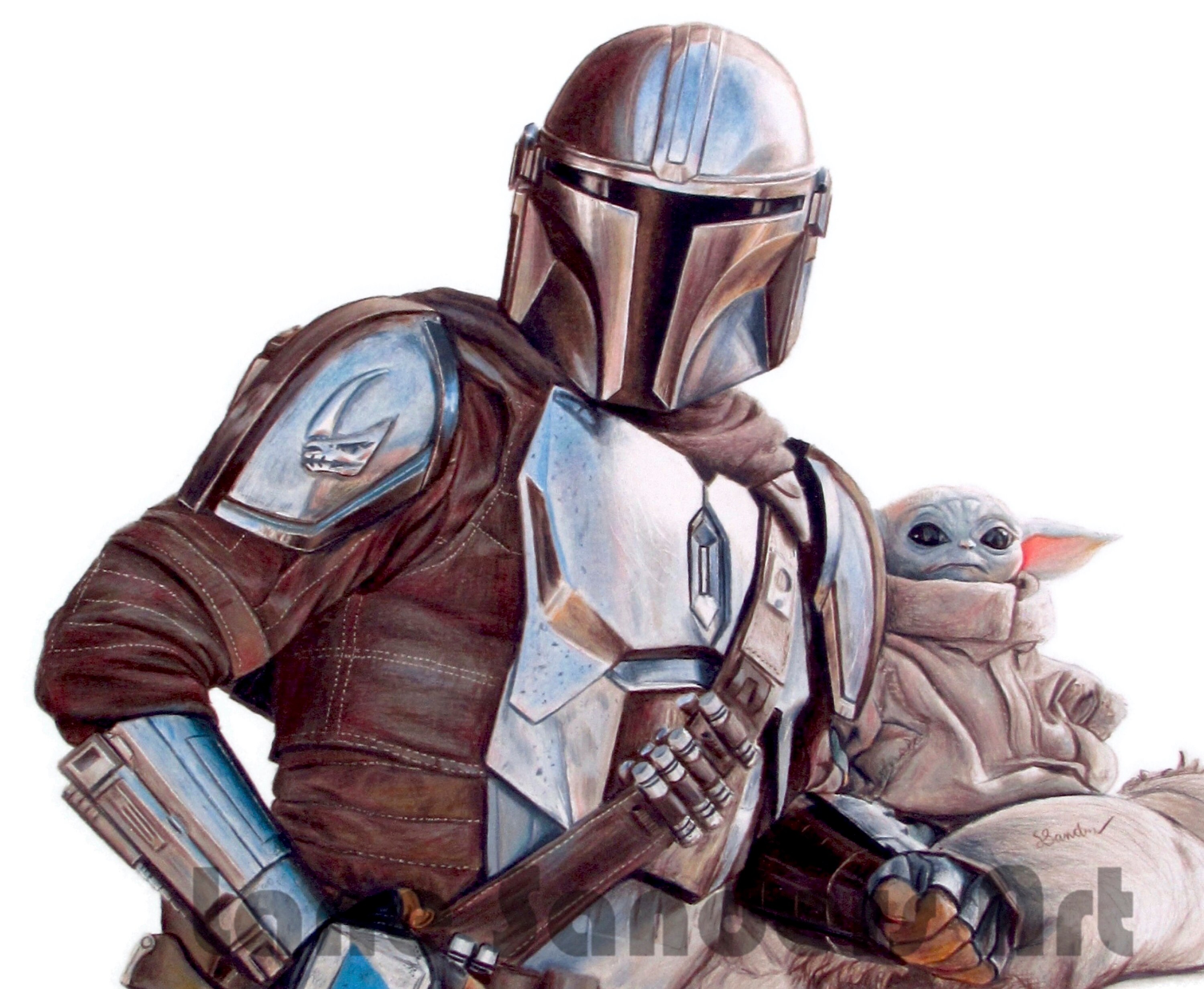 Colored Pencil Drawing of the Mandalorian and Grogu - Etsy
