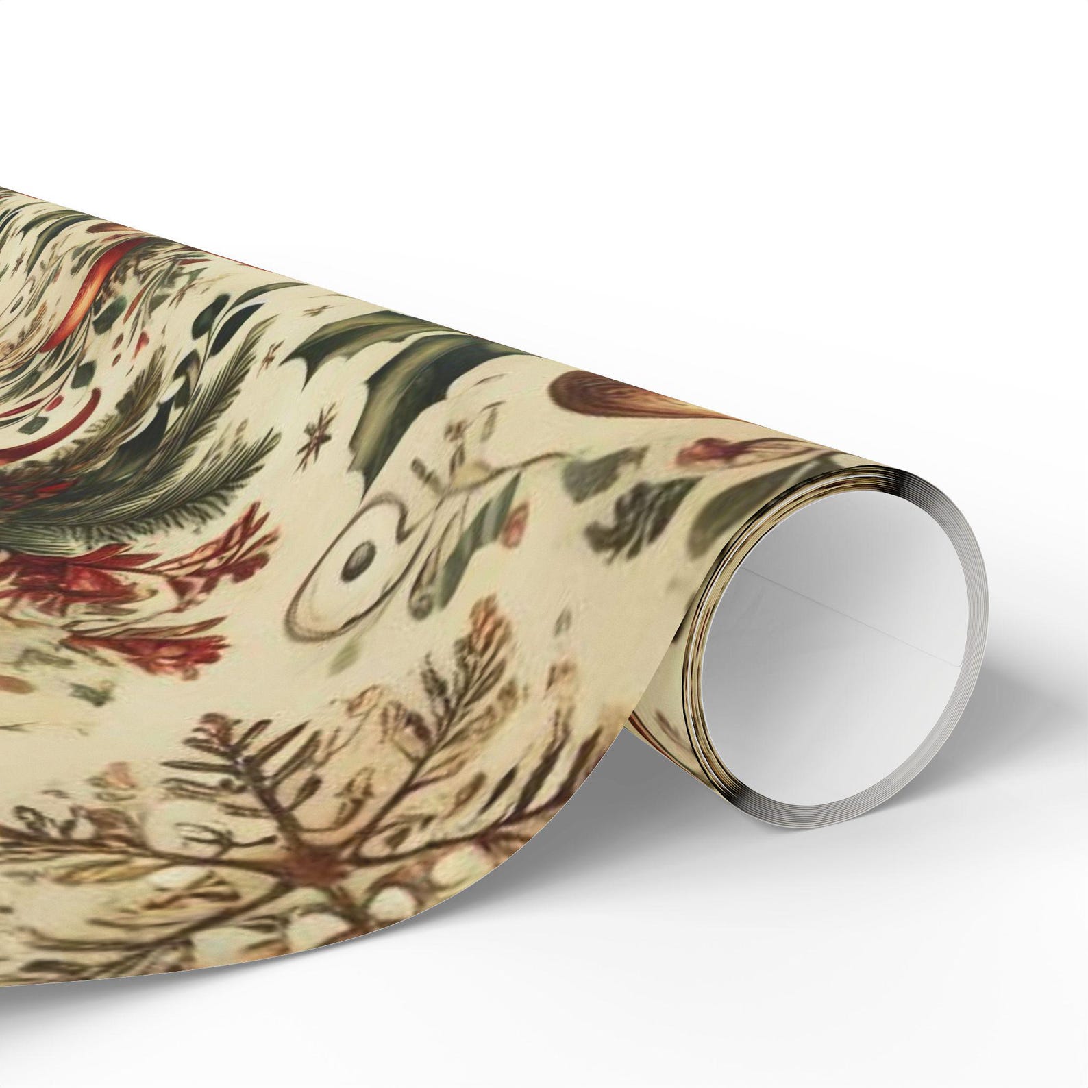 Traditional Christmas Wrapping Paper Vintage Candle and Holly Design ...