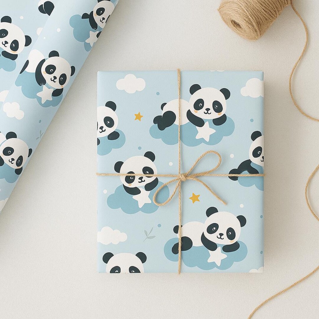 Cute Panda Gift Wrap Papers for Birthdays, Baby Showers, Christmas, Eco ...