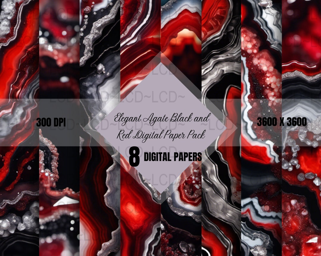 Elegant Agate Black and Red Digital Paper Set Instant Download ...