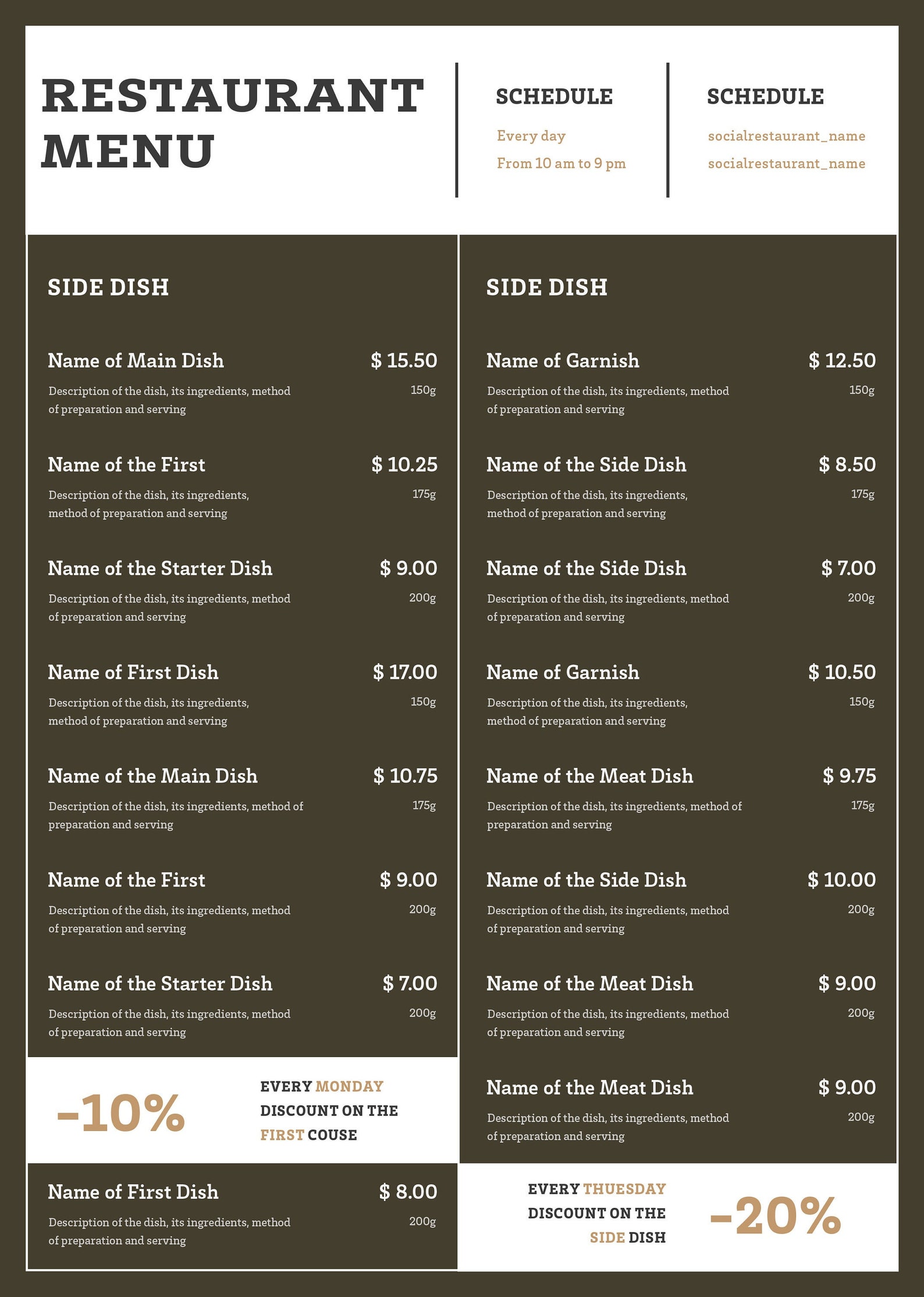 Restaurant Menu Template Double Sided Bar Drinks Sides Easy to - Etsy